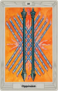 Ten of Wands in Thoth Tarot - Oppression
